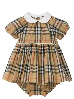 Burberry Check Cotton Dress With Bloomers - Sand Beige