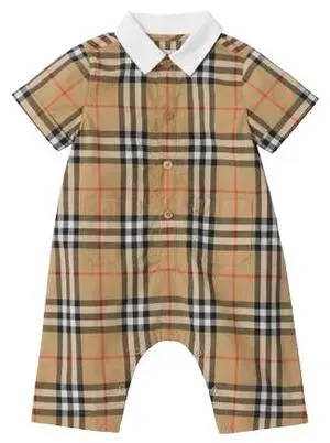 Burberry Check Cotton Playsuit - Sand Beige