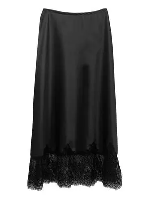 Baacal Satin Bias Skirt With Lace Trim - Black
