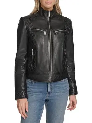 Andrew Marc Mikel Racer Leather Jacket - Black