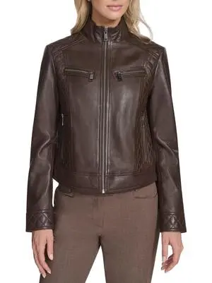 Andrew Marc Mikel Racer Leather Jacket - Chestnut