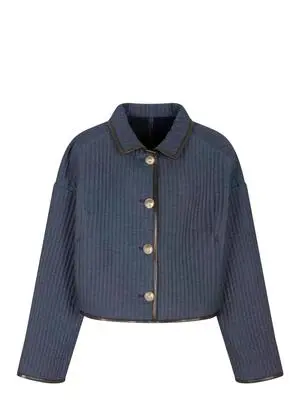 Giorgio Armani Buttoned Ribbed Jacket - Blue