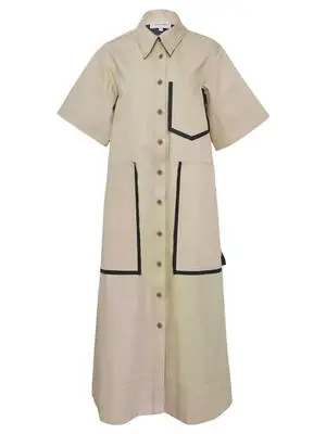 LEE MATHEWS Henry Shirt Midi Dress - Neutrals
