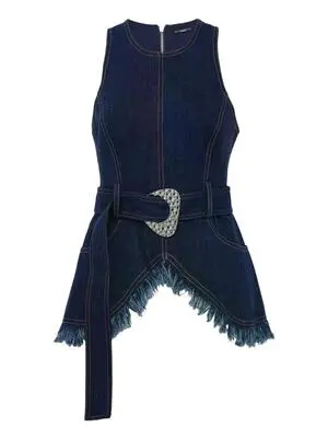 Alexis Reed Fringed Belted Top - Blue