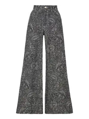 TEMPERLEY LONDON Floral-print Jacquard Wide Leg Jeans - Black