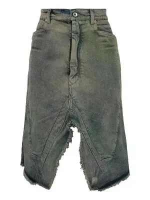 Rick Owens Frayed Denim Asymmetric Skirt - Grey