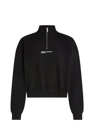 Karl Lagerfeld Logo-embroidered Half-zip Sweatshirt - Black
