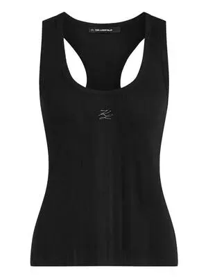 Karl Lagerfeld Ribbed Tank Top With Autograph Detail - Black