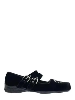 OPEN YY Heart-stud Buckled Ballet Flats - Black