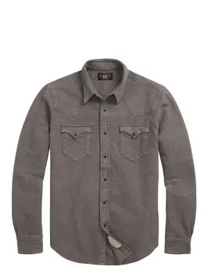 Double Rl Slim Fit Cotton Chamois Snap-up Western Shirt - Heather Gray