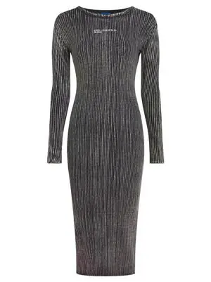 Karl Lagerfeld Ribbed Long-sleeves Midi Dress - Black