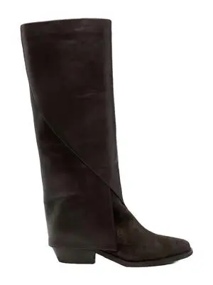 JULIE DEE Knee Panelled Boots - Brown