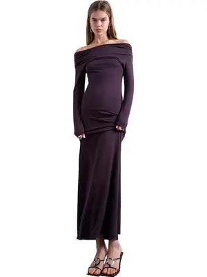 Topshop Off-the-shoulder Long Sleeve Maxi Dress - Plum