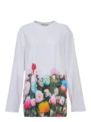 Comme Des Garçons Floral-print Jersey Top - White