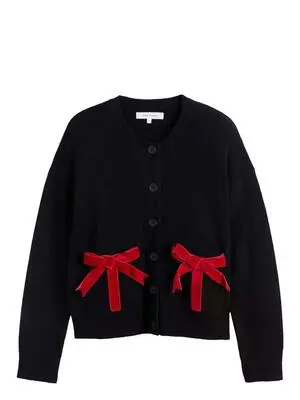Chinti & Parker Velvet-bow Cardigan - Black