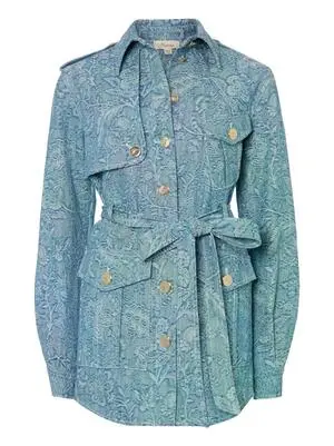 TEMPERLEY LONDON Floral-print Belted Denim Jacket - Blue