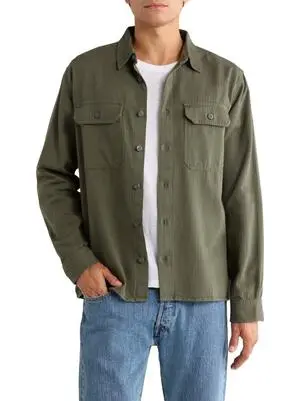 BILLABONG Fort Garage Stripe Cotton Herringbone Button-up Shirt - Olive
