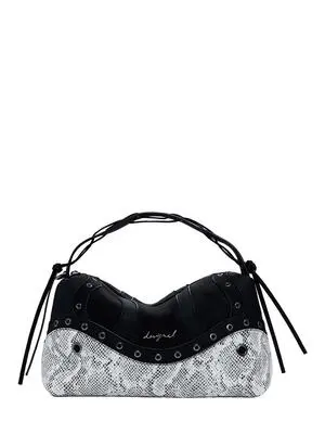 Desigual Studded Snakeskin Print Faux Leather Handbag - Black