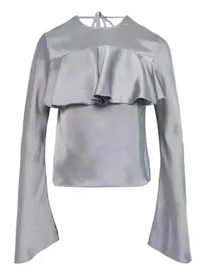 GANNI Ruffled Long-sleeved Blouse - Grey