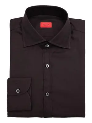 Isaia Men & Apos;s Cotton Micro-herringbone Dress Shirt Brown
