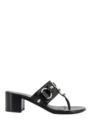 Balenciaga 50mm Studs Buckle Leather Heeled Sandals - Black