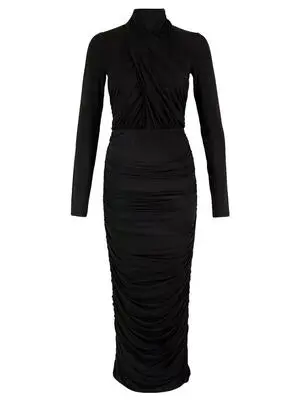 Balmain Ruched Midi Dress - Black