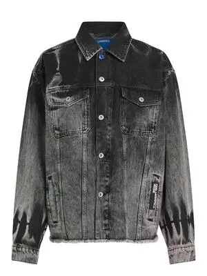 Karl Lagerfeld Bleached Fringed Denim Jacket - Grey