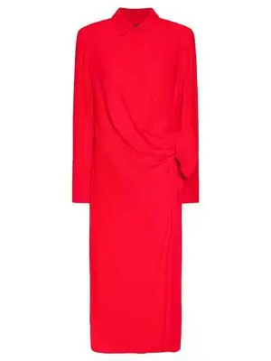 ELENA MIRO` Buttoned Wrap-effect Dress - Red
