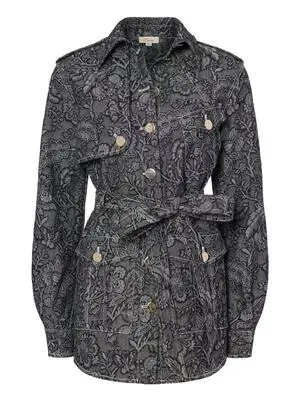 TEMPERLEY LONDON Floral-Print Belted Denim Jacket