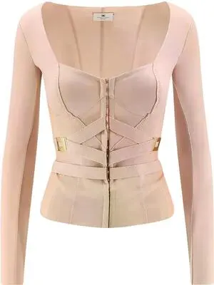 Elisabetta Franchi Metal-detail Long-sleeves Blouse - Neutrals