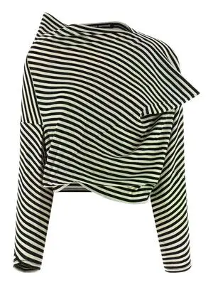 Junya Watanabe Striped Asymmetric Top - Black