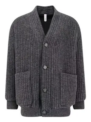 HEVO Ribbed Patch-pocket Cardigan - Grey