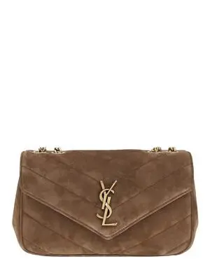 Saint Laurent Matelassé Suede Loulou Shoulder Bag - Brown