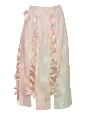 Simone Rocha Unraveling Bow-detail Brocade Midi Skirt - Pink