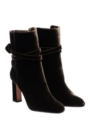AQUAZZURA Very Bow 85 Velvet Ankle Boots - Brown