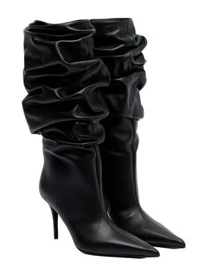Amina Muaddi Anok 90 Leather Mid-calf Boots - Black