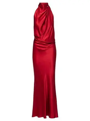 THE SEI Draped Halterneck Silk Gown - Red