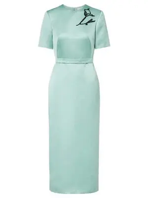 Erdem Floral Belted Duchesse Satin Midi Dress - Green