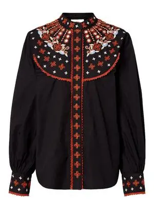 Farm Rio Embroidered Cotton Shirt - Black