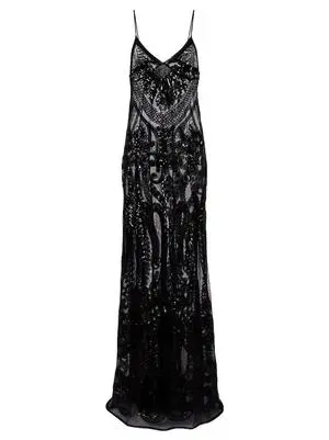 Norma Kamali Sequined Semi-sheer Gown - Black