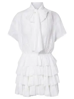 Norma Kamali Lauren Semi-sheer Tiered Lace Mini Dress - White