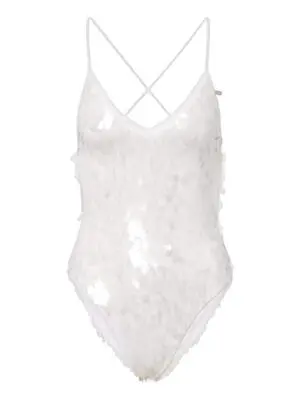Norma Kamali Fara Sequined Bodysuit - White