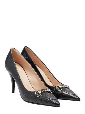 Gucci Erin Gg Horsebit Leather Pumps - Black