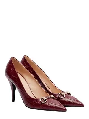 Gucci Erin Gg Horsebit 85 Leather Pumps - Burgundy