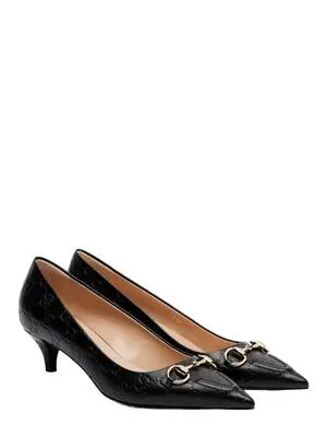 Gucci Erin Gg Horsebit Leather Pumps - Black