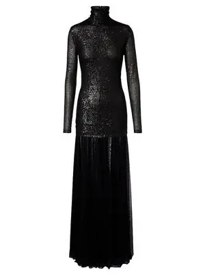Norma Kamali Sequined Mesh Turtleneck Gown - Black