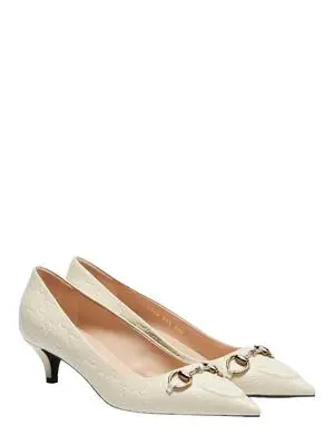 Gucci Erin Gg Horsebit Leather Pumps - White