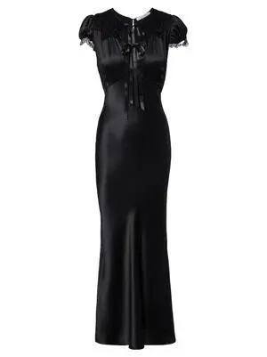 RODARTE Lace-trimmed Silk Satin Maxi Dress - Black