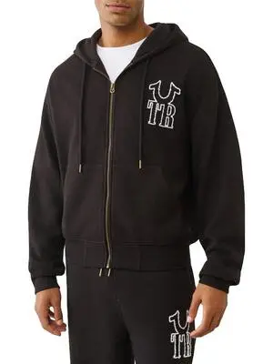 True Religion Rib Stitch Boxy Fit Zip Hoodie - Jet Black