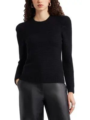 Nordstrom Wool And Cashmere Puff Sleeve Sweater - Black Rock